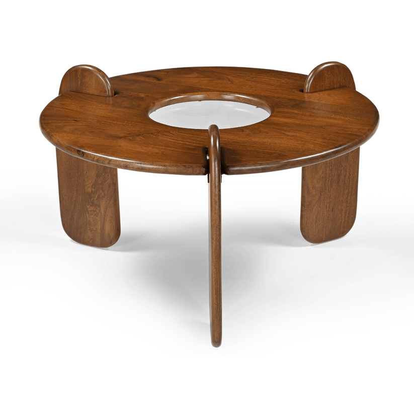 Trivena Round Center Coffee Table with Glass Insert – RadiantFurn