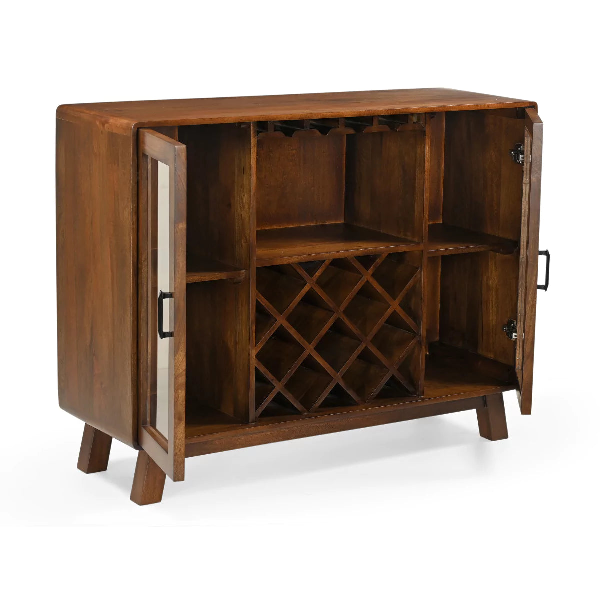 Trove Solid Wood Rustic Glass Doors Bar Cabinet Radiantfurn